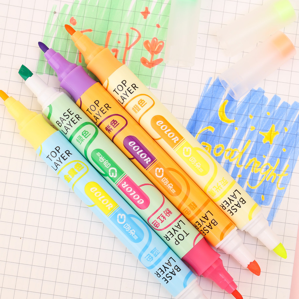 Double Colored Highlighter Pen - Stacking Colors Fluorescent Pen - Art ...