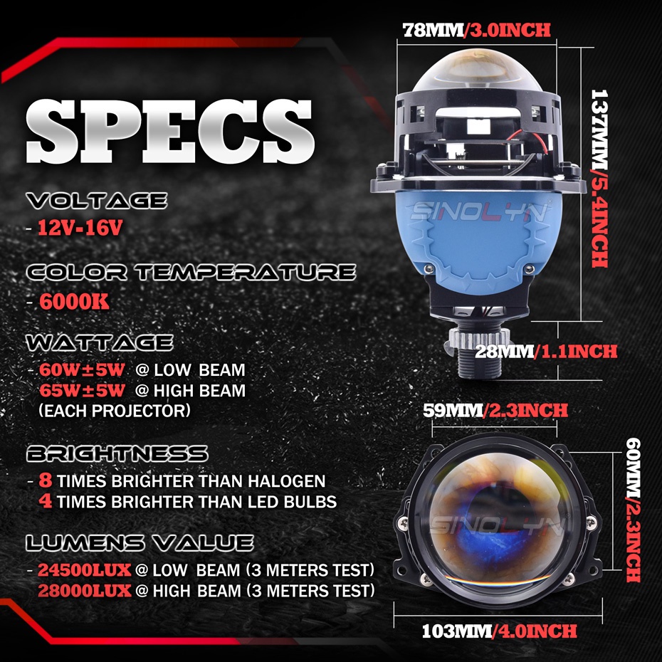 2 PCS 3 Inch Bi LED Blue Projector Lens For Hella 3R G5 Headlight H4 H7 H1 9005 9006 Hi Low Beam ...