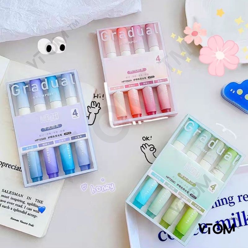 VTOM 4pcs Gradual Highlighter Pen 4 Color Pastel Highlighter Set ...
