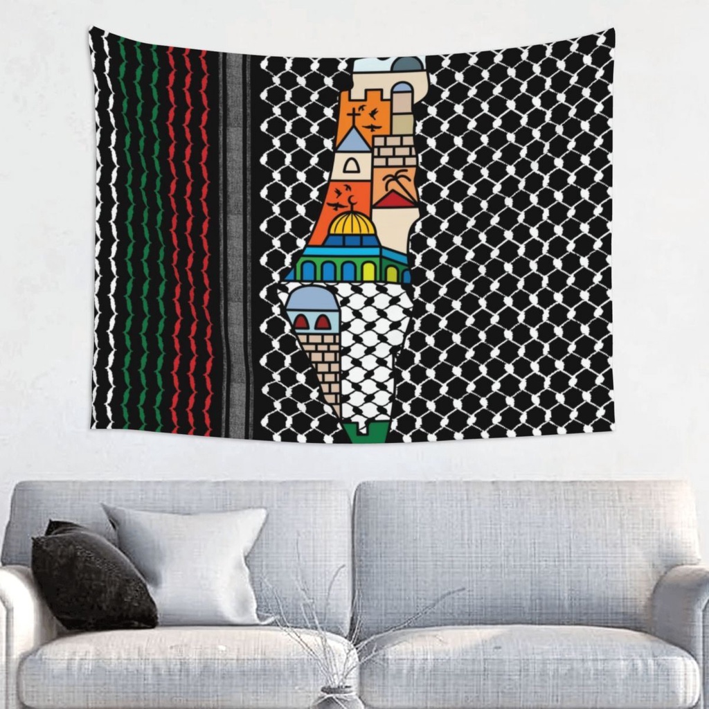 Palestinian Map With Kufiya Hatta Pattern Tapestry Wall Hanging for ...
