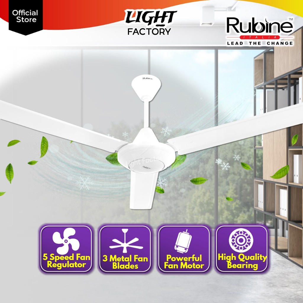 🔥NEW🔥RUBINE Fan RCF WR603-2101 White 60" 3 Blades 5 Speeds AC Motor ...
