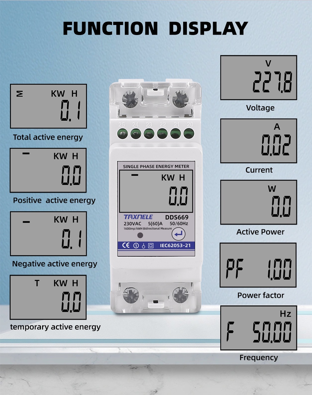 230V 60A Bi directional Energy KWH Meter for Solar PV Power with R485 ...