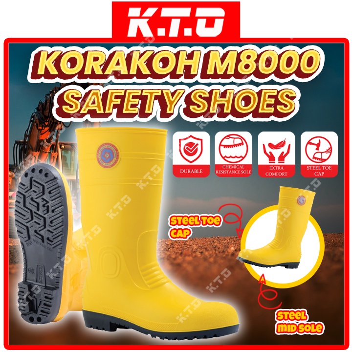 Korakoh 8000 Yellow Rubber Boot High Cut Steel Toe Cap Mid Sole Safety Shoes - M8000-AY-MSTC ...