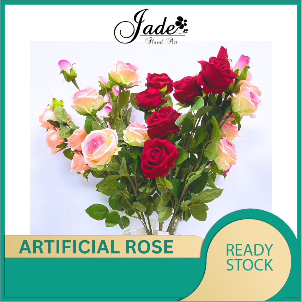 5 KUNTUM VELVET ROSE PER BUSH / BUNGA ROSE / BUNGA HIASAN / ARTIFICIAL ...