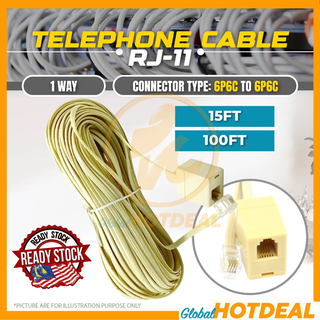 25FT / 100FT RJ11 Plug to Jack Adapter Splitter Cable Plug To Socket ...