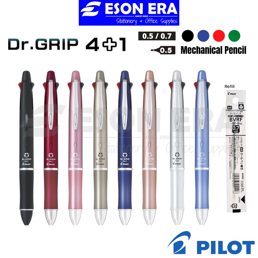 Pilot Dr.Grip 4+1 0.5mm/0.7mm Ballpoint MultiPen+Mechanical Pencil (0.5mm) Refill BVRF | Shopee ...