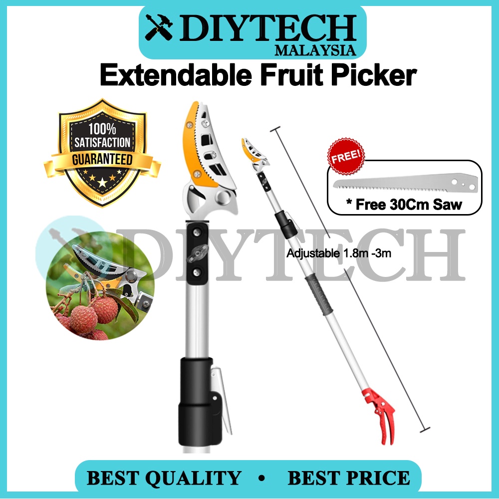 DIYTECH Fruit Picker 1.8-3 Meters Extendable Fruit Scissors Garden ...