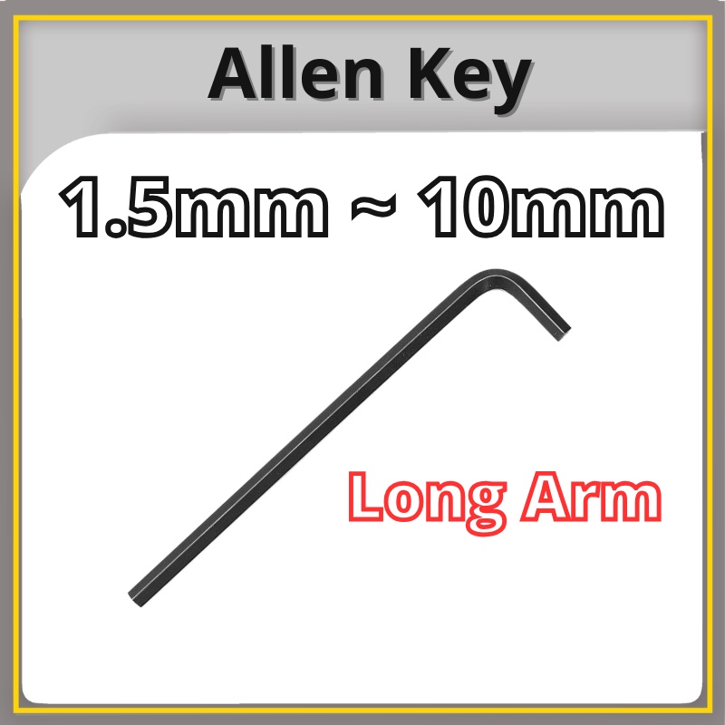 Allen Key Long Arm | Carbon Steel Black Oxide | 1.5mm 2mm 2.5mm 3mm 4mm ...