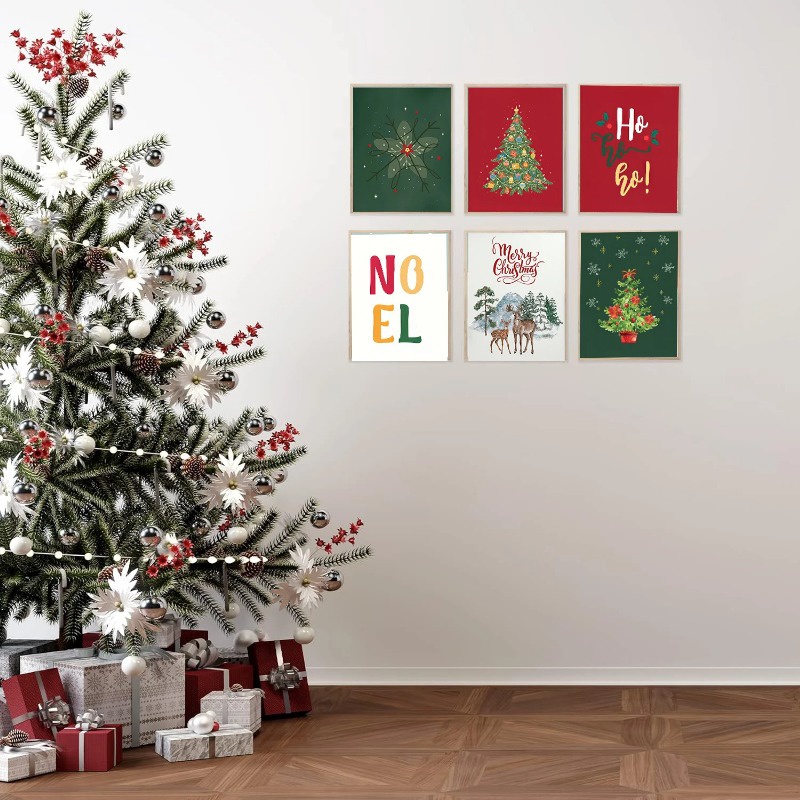 Merry Christmas Wall Art Decor Canvas Painting Christmas Tree Snowflake ...