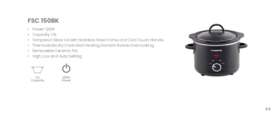 Faber Small Slow Cooker 1.5 Liter FSC 150BK FSC150BK FSC150 | Shopee ...