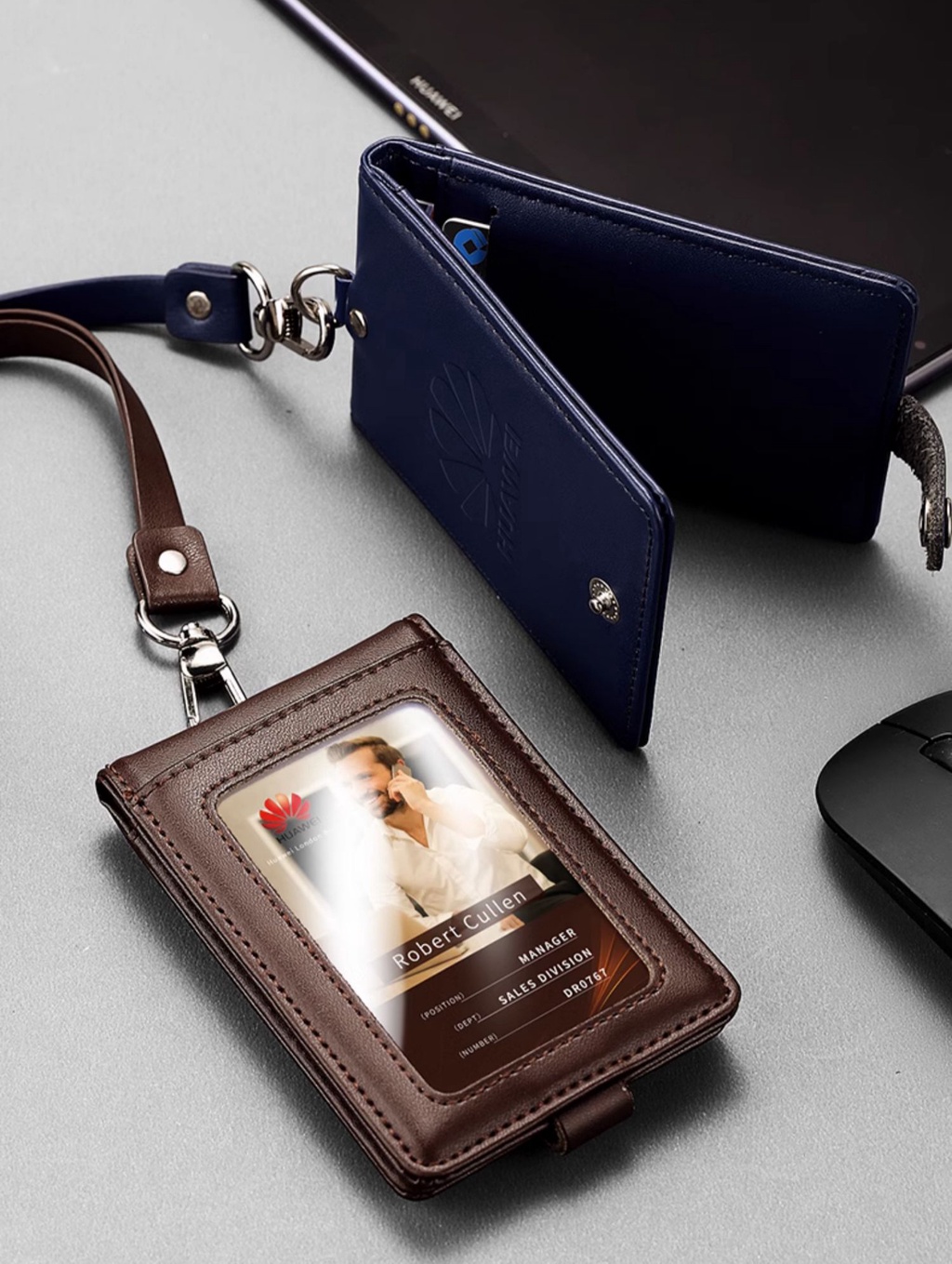 Real Leather Badge Holder Clear ID Card Pouch Staff Work Chest Cards ...