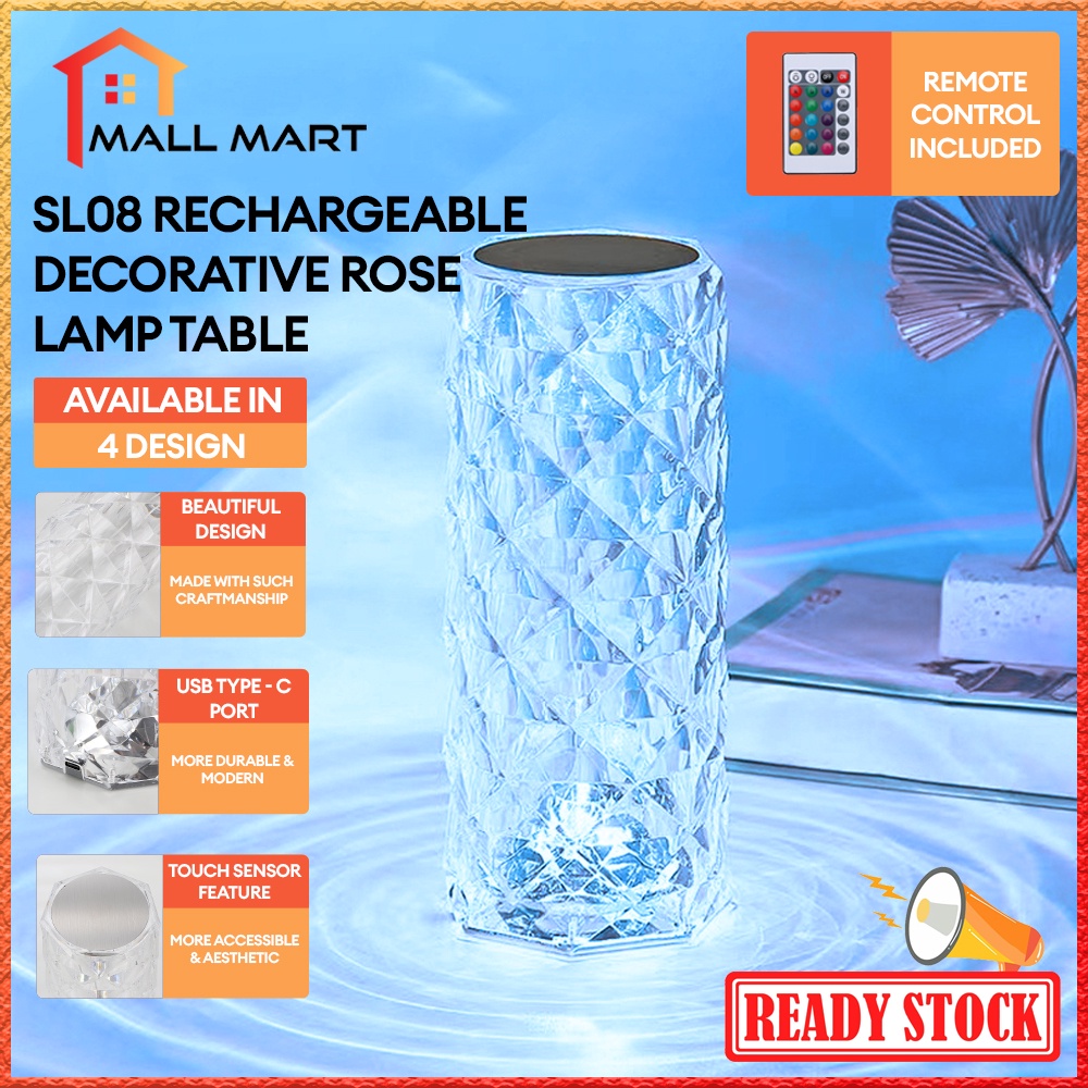 Mallmart SL08 Rose Table Light Lamp Lampu Meja Lampu Hiasan USB Charging Gift Acrylic LED RGB ...