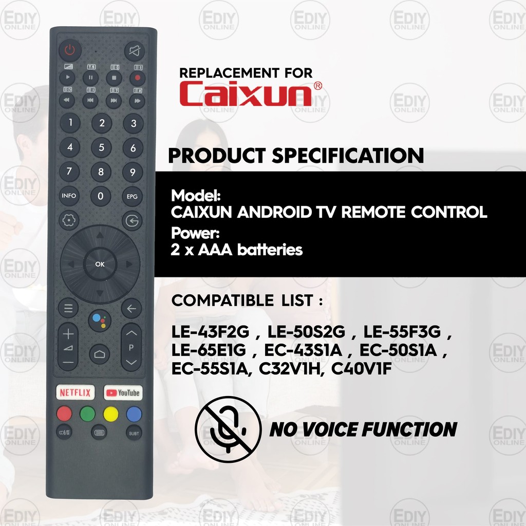【𝐅𝐑𝐄𝐄 𝐁𝐀𝐓𝐓𝐄𝐑𝐘 𝐀𝐀𝐀𝐗𝟐】Replacement Remote Control For CAIXUN Android TV ...