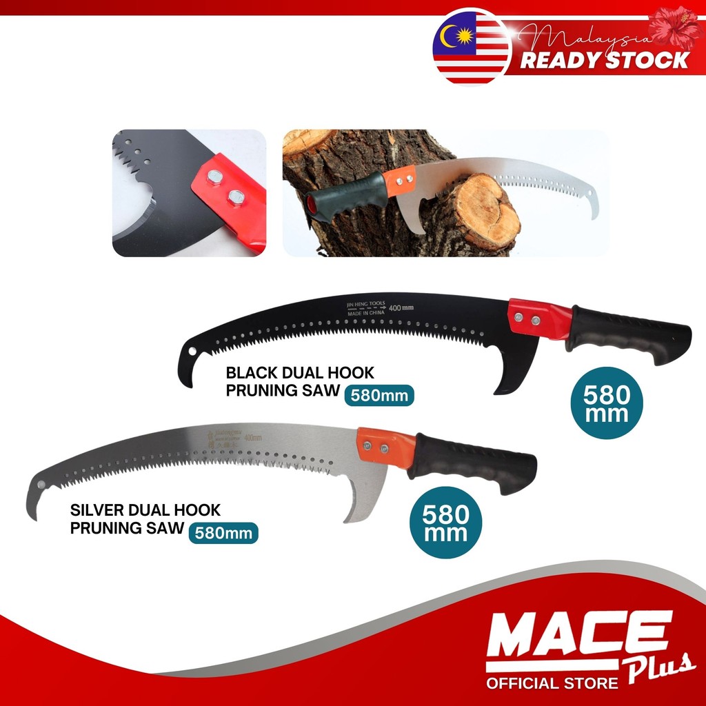 Black / Silver 580mm Dual Hook Pruning Saw Garden Tree Branches Cutter ...