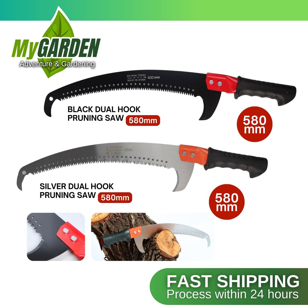Black / Silver Dual Hook Pruning Saw 580mm Tree Branches Cutter Cutting ...