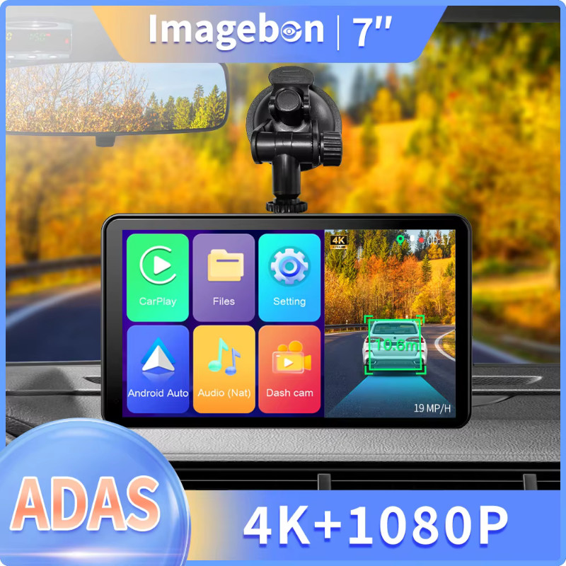 Imagebon 7" 4K ADAS Dash Cam Wireless CarPlay & Android Auto Dashboard ...
