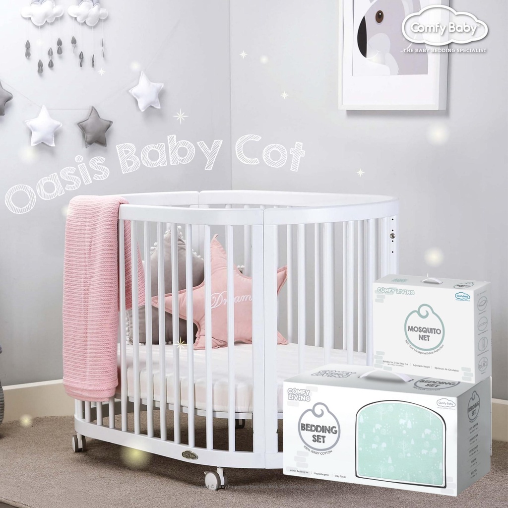 COMFY BABY Oasis Barley White Complete Set Baby Cot | Shopee Malaysia