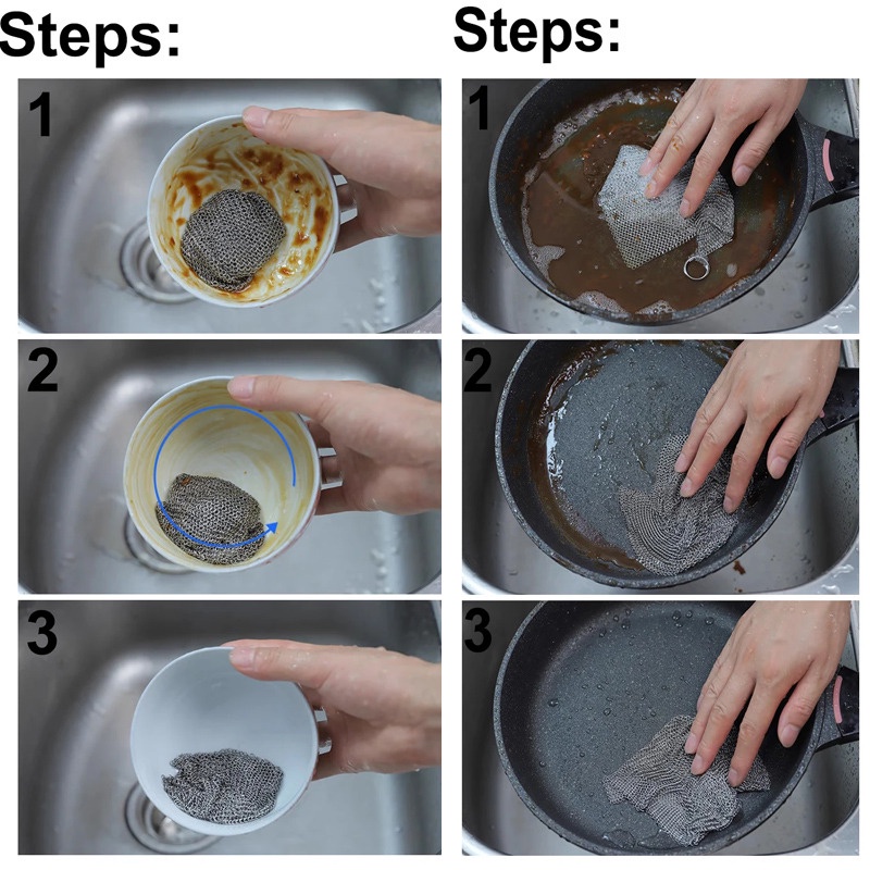 Non-Stick Oil Iron Dishrag / 20cm Double -Sided Steel Wire Dishcloths ...