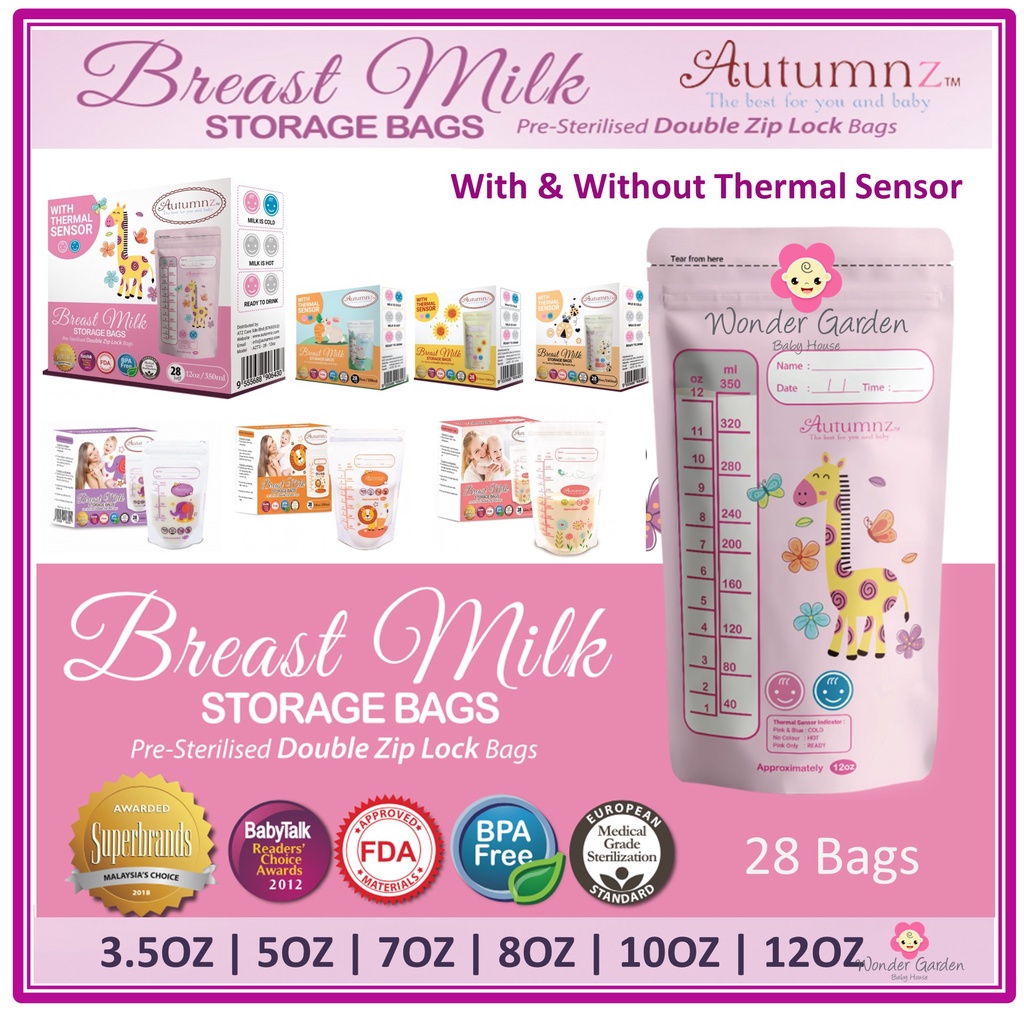 Autumnz Double Zip Lock Breast Milk Storage Bags With or Without ...