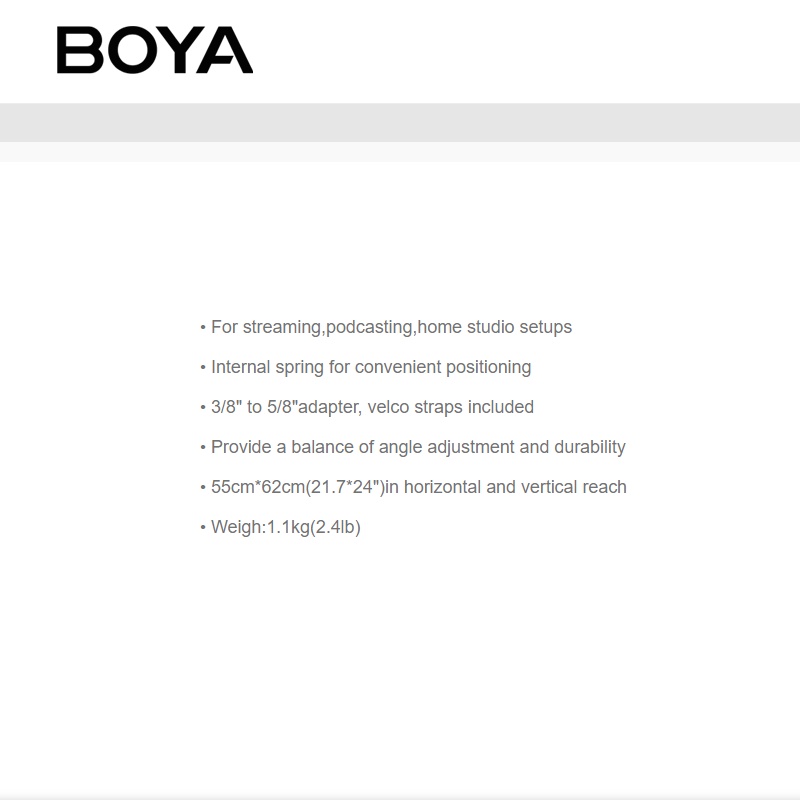 BOYA BY-BA20 Boom Arm Spring-Loaded Microphone Suspension Boom Arm ...