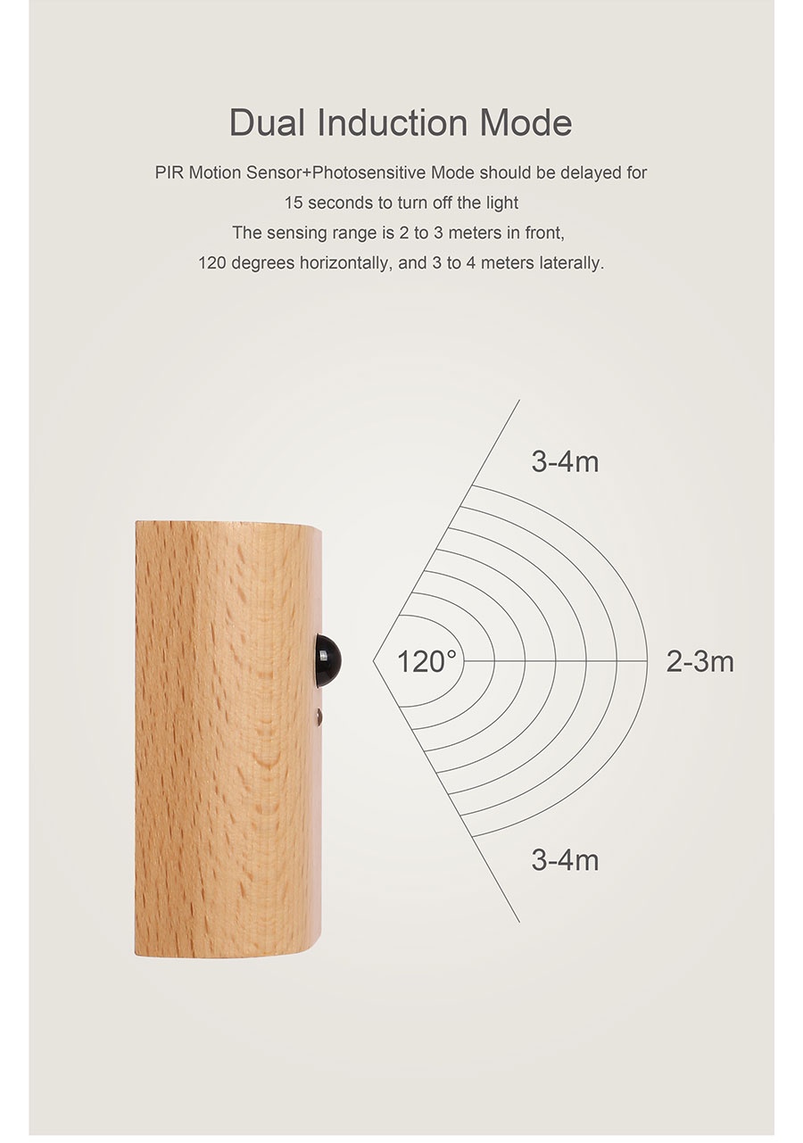 Linkage Wooden Motion Sensor Night Lights USB Rechargeable Wireless LED ...