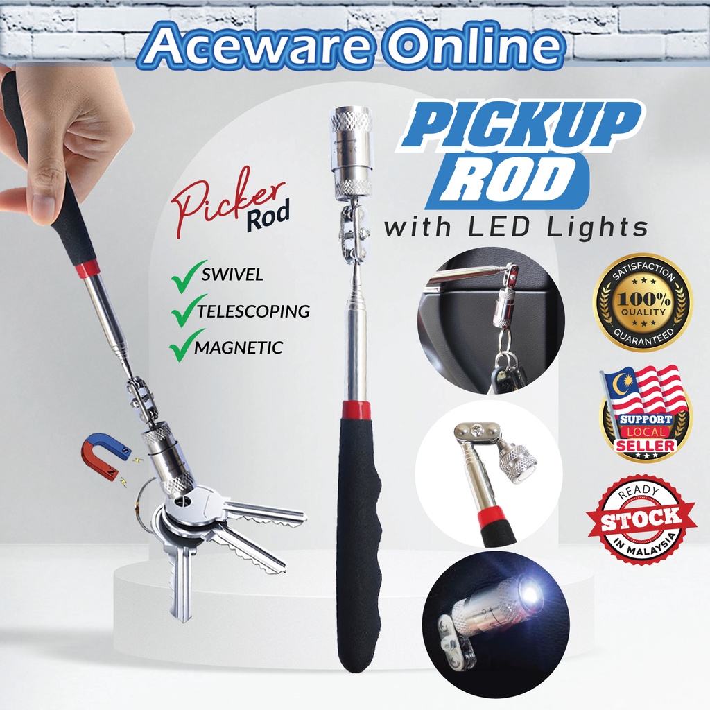 Swivel Magnetic Telescopic Pickup Rod with LED Light Extendable ...