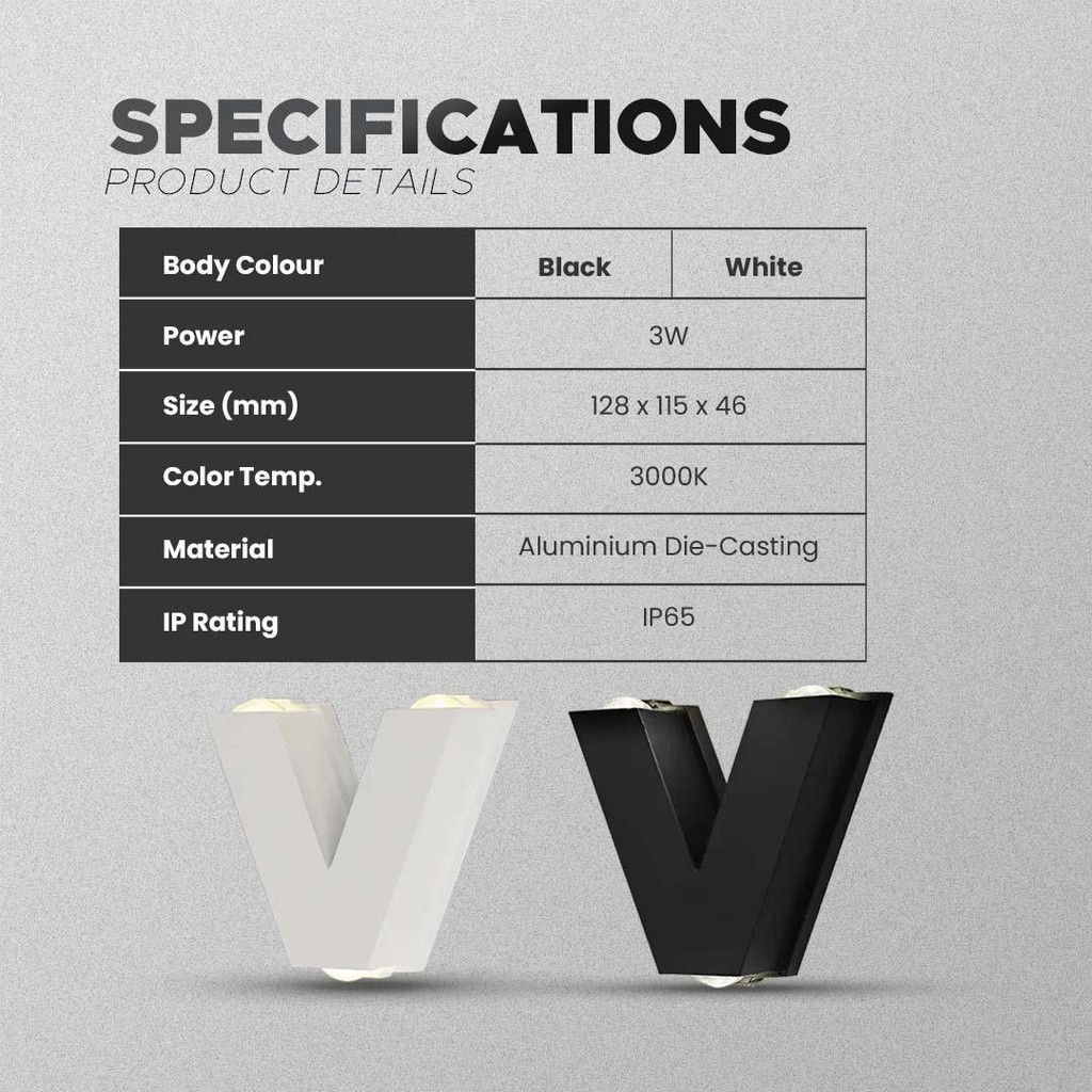 ALPHABET V 3W LED WALL LAMP V SHAPE BLACK/WHITE WALL LIGHT LAMPU ...