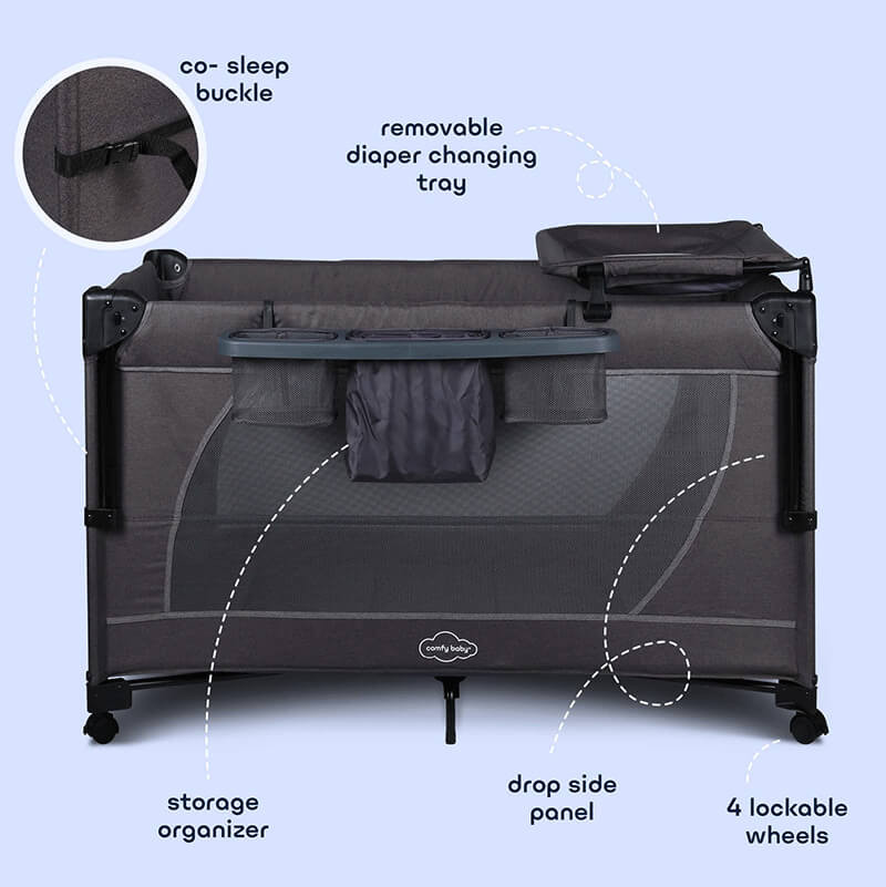 Comfy Baby Leon Magic Fold Travel Cot with Sliding Door, Diaper Changer ...