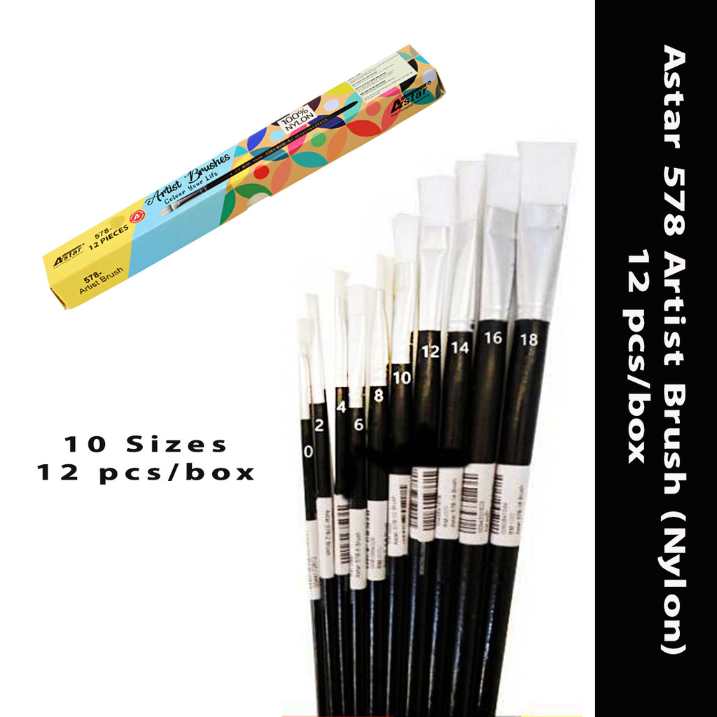 ASTAR 578 Artist Brush (Nylon) 12pcs/Box (10 Sizes: 0,2,4,6,8,10,12,14 ...
