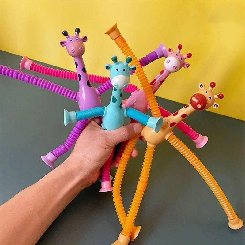 Children Suction Cup Toys Pop Tubes Stress Relief Telescopic Giraffe ...