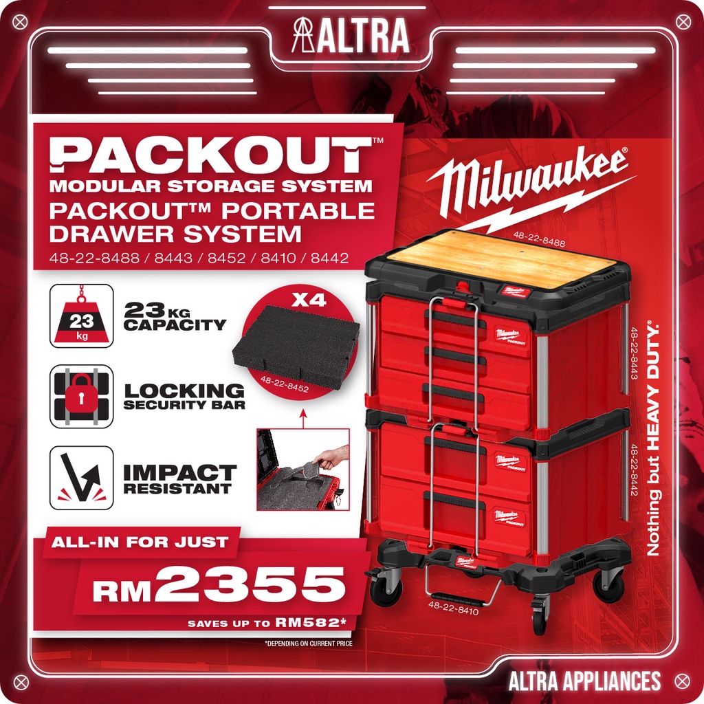 MILWAUKEE PACKOUT PORTABLE DRAWER SYSTEM | Shopee Malaysia