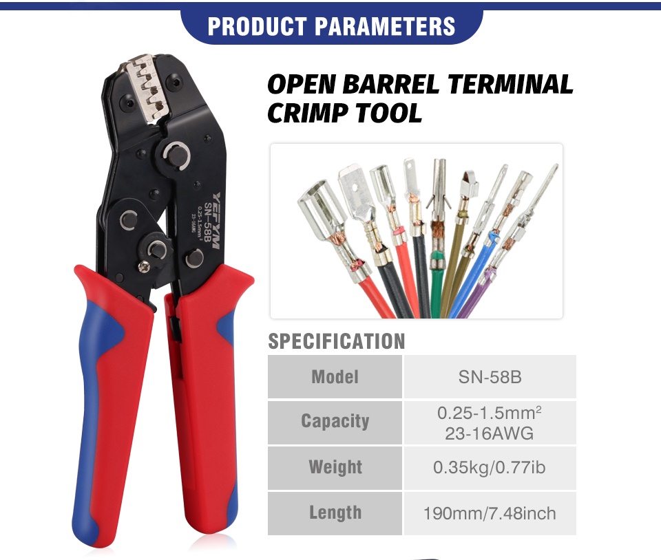 Non-insulated 23-16 AWG Open Barrel Crimping Tool 0.25-1.5mm² ...