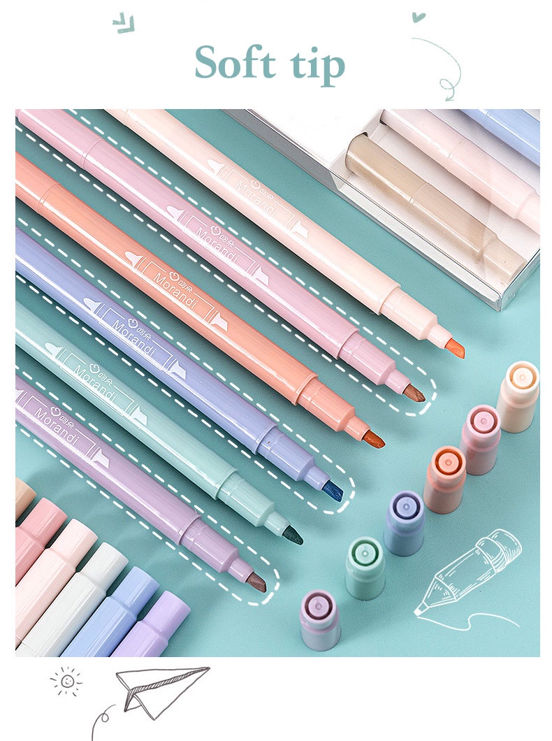 6 Pcs/Set Morandi Color Double Ended Highlighter Cute markers ...