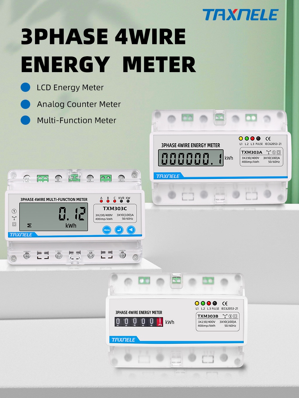 380V 3 Phase 4 Wire Electronic Watt Power Energy Meter Voltage Current ...