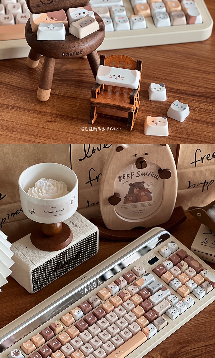 Cute Meow Keycaps Cat Head MAO Profile PBT Square Key Cap Thermal ...