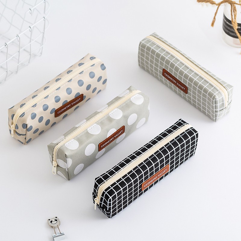 Korea Korea Simple Cute Lattice Small Fresh Pencil Case Large Capacity ...