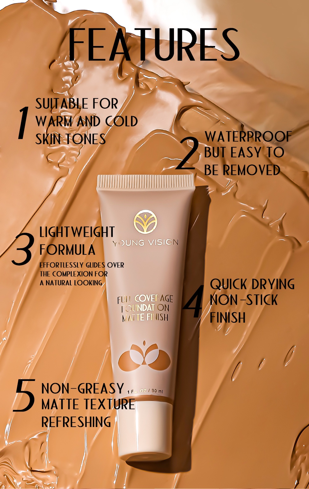 YOUNG VISION 6-Color Foundation Set: Invisible Coverage, Skin-Tone ...