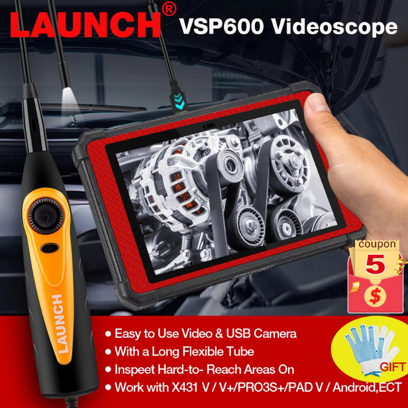 LAUNCH X431 VSP600 Camera Videoscope HD IP67 2M Cable 6 adjustable LED lights Mirco USB Type-C ...