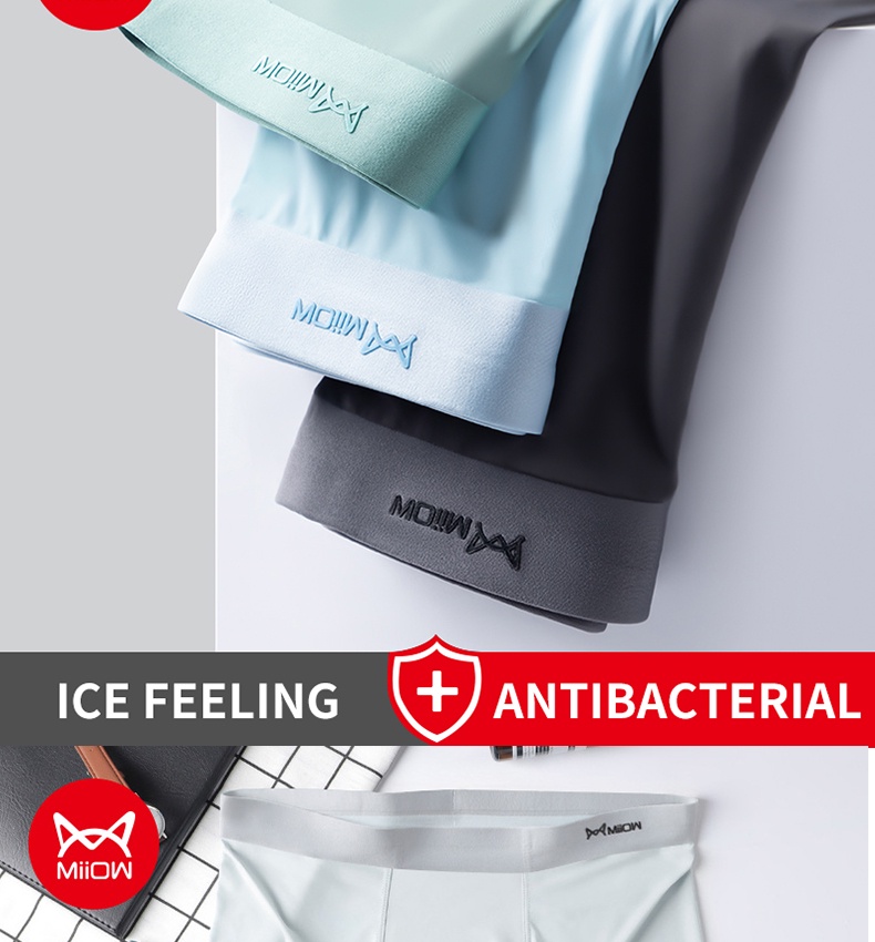 MiiOW Ice Silk Seamless Men's Boxer Briefs 3A Graphene Antibacterial ...