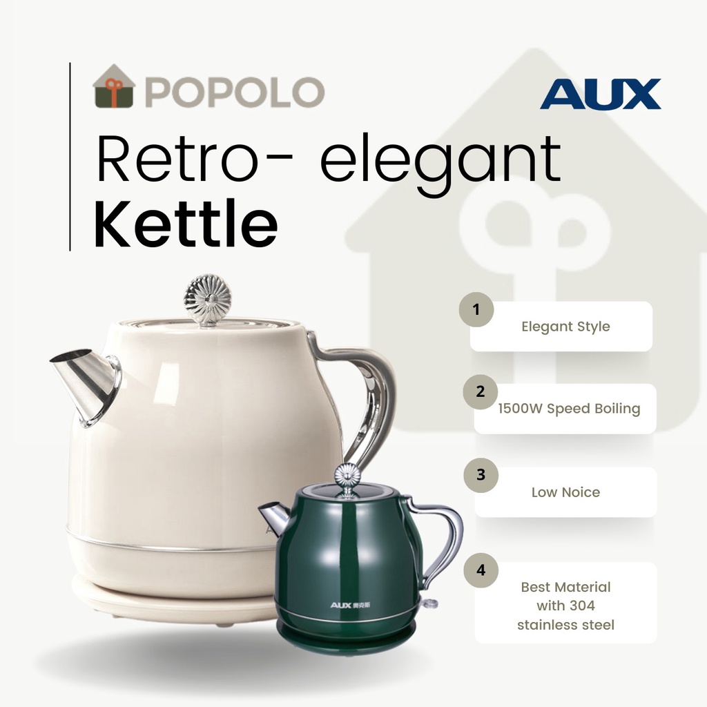 POPOLO [AUX] Electric Kettle 1.5L Household Retro Kettle Warm 304 Stainless Steel Super-Speed ...