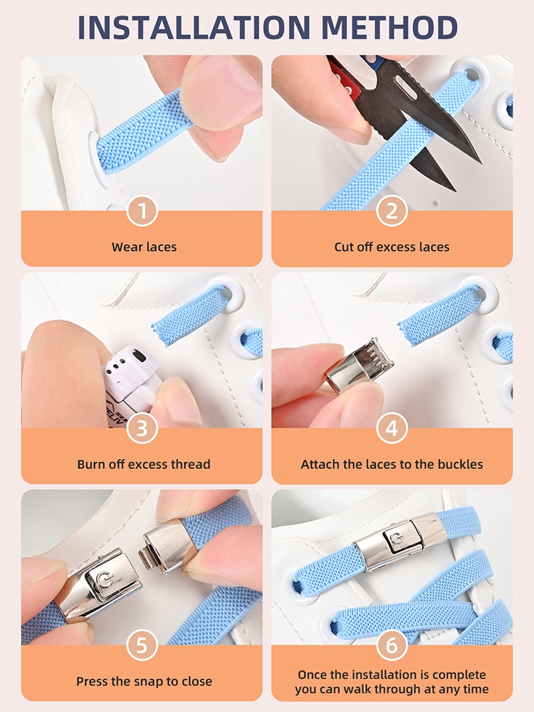 No Tie Shoe Laces Press Lock Flat Laces For Kids Adults 8mm Width Easy ...