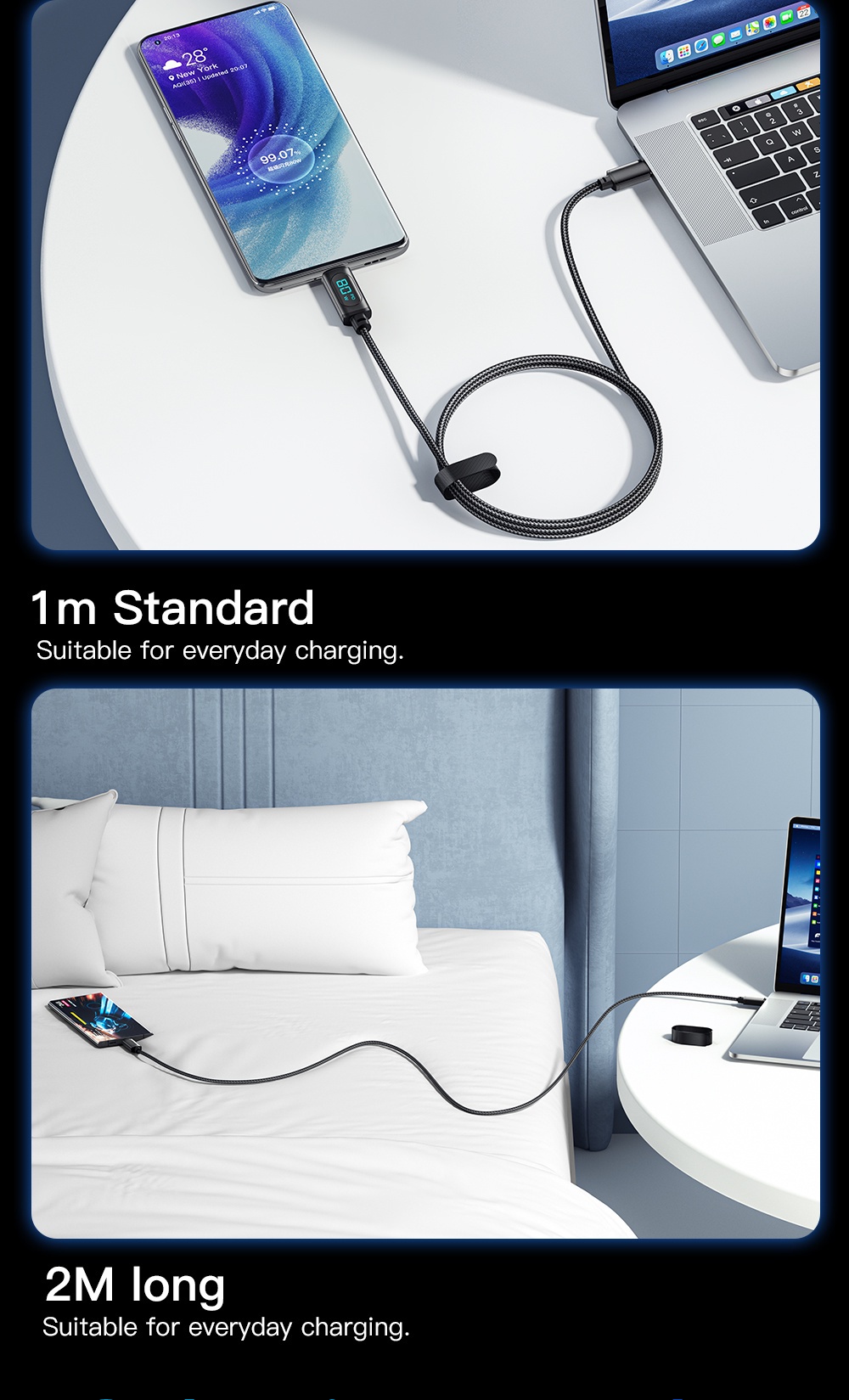 Essager 7A 100W USB to Type C Cable Digital Display QC PD Fast Charger ...