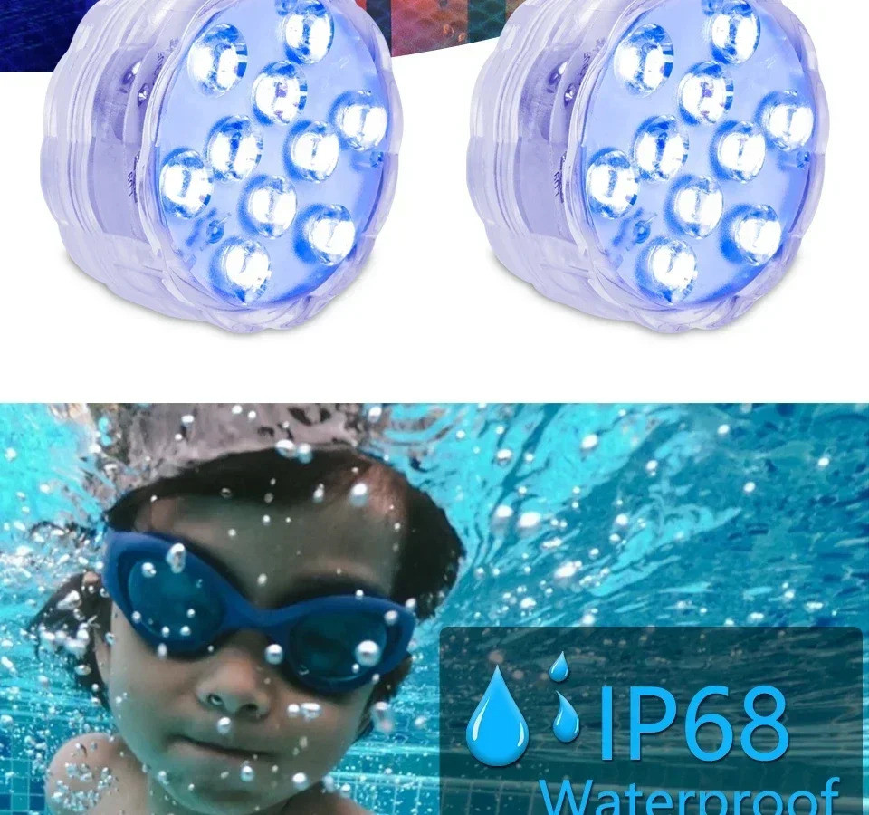 10 LED RGB Underwater Lights with Magnetic Suction Cups 16 Color Lights ...