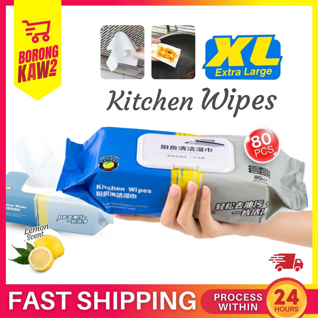 80PCS Extra Large Heavy Duty Kitchen Wet Wipes with Lemon Scent Oil ...