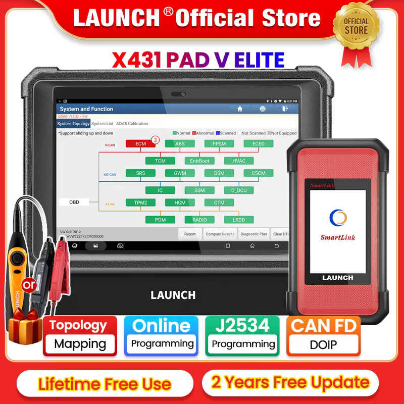 2024 New- LAUNCH X431 PAD V ELITE 10.1INCH Car Diagnostic Tools Online Programming CAN FD\DOIP ...
