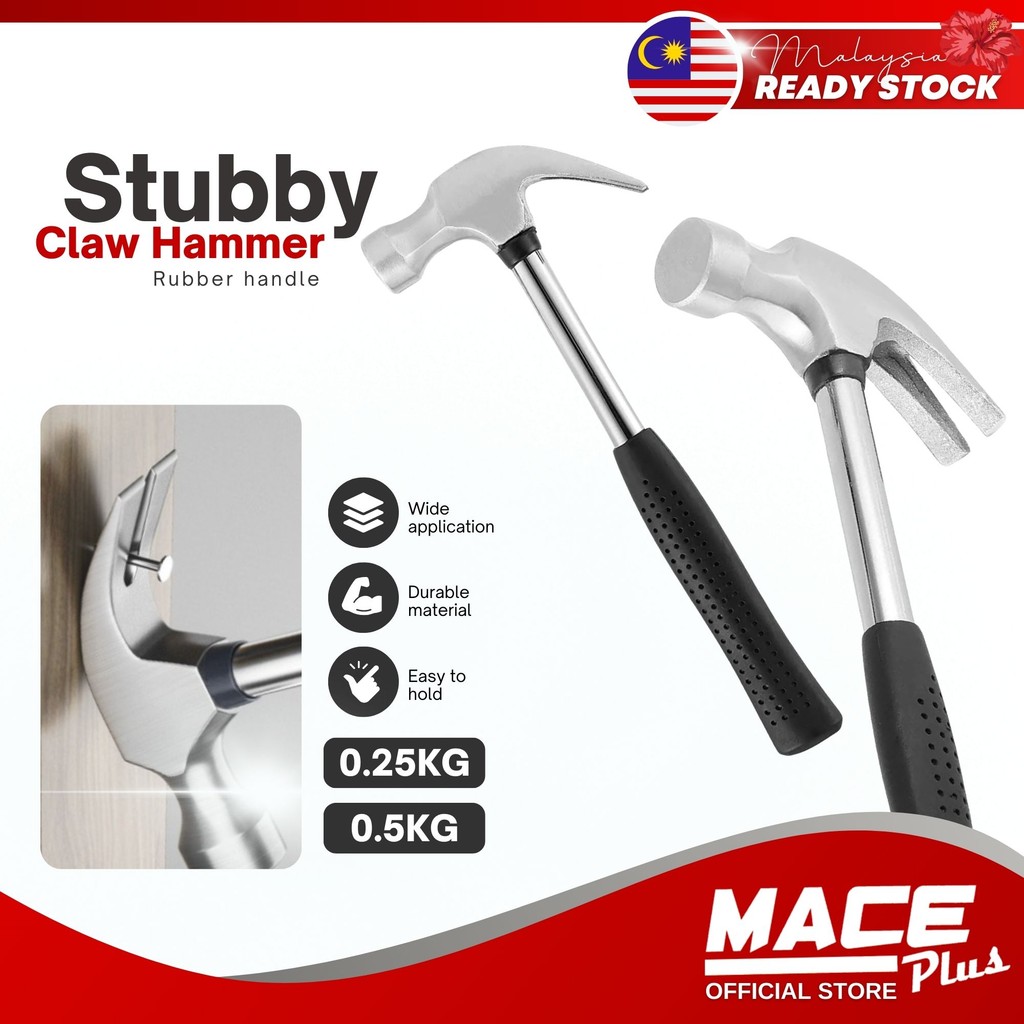 0.25KG | 0.5KG Stubby Claw Hammer Multipurpose Rubber Grip Claw Nail ...