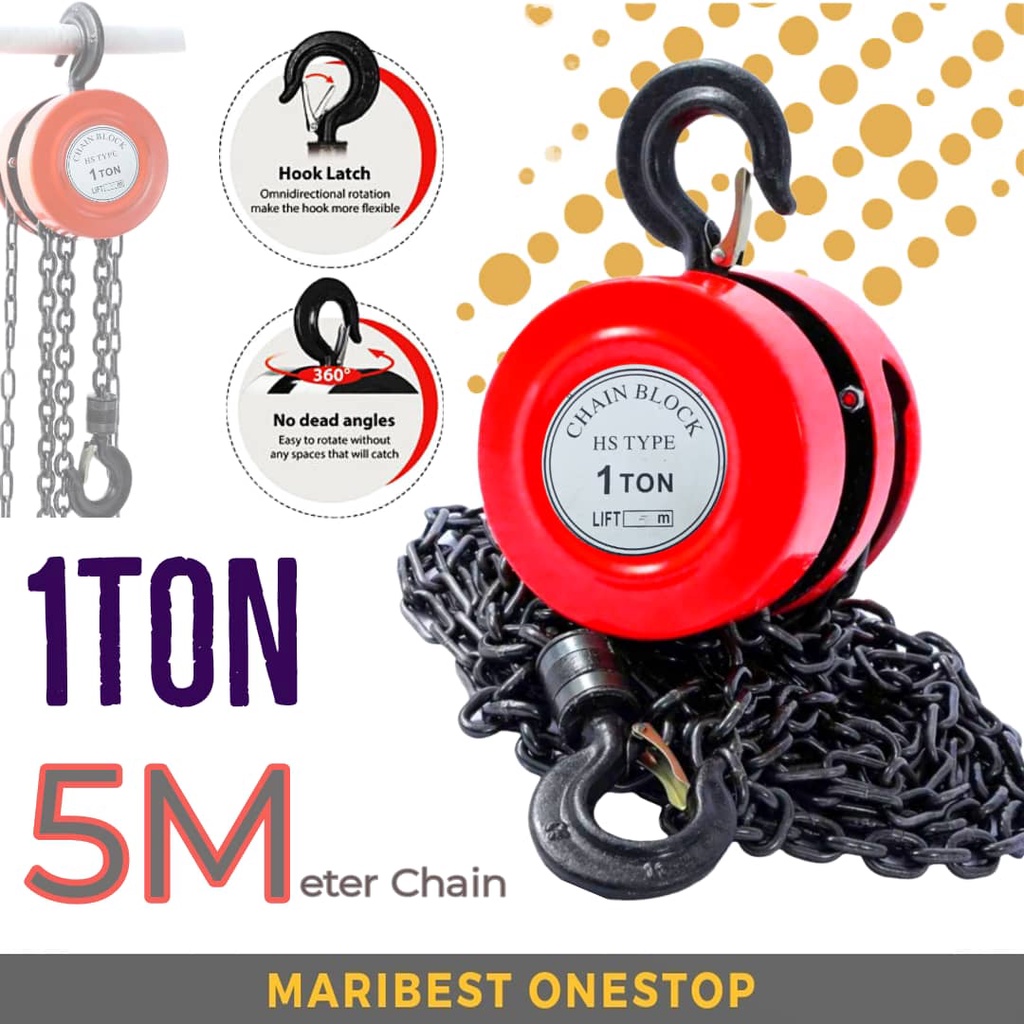1 Ton Heavy Duty Chain Block Lifting 5 Meter HS-type Chain Hoist Rantai ...