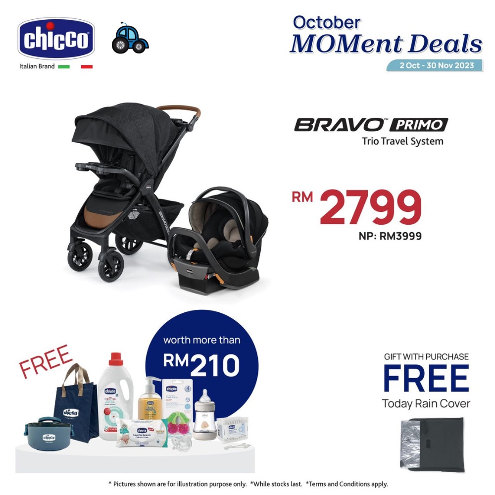 Chicco Bravo Primo Trio Travel System Springhill US with free gift ...