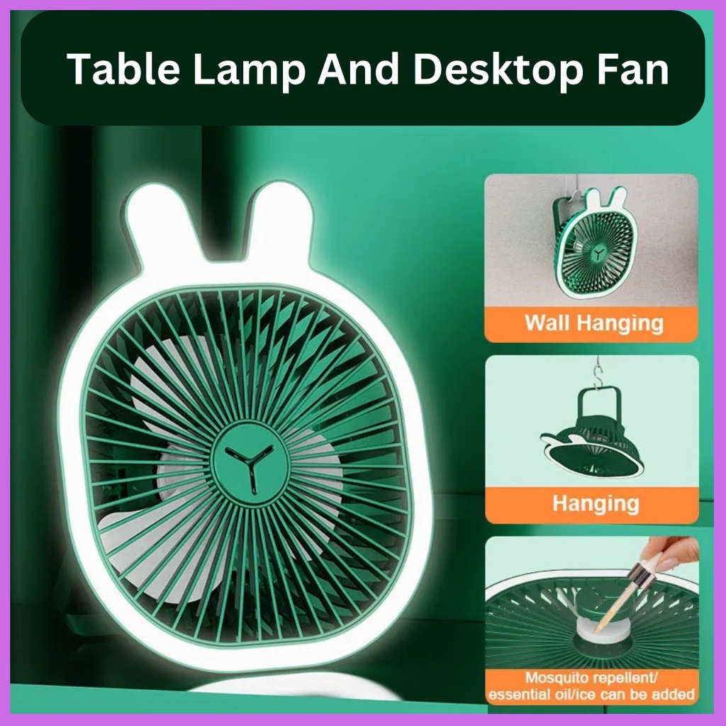 Desktop Fan Mini 2 In1 Hook Standing Electric Camping Fan LED Light ...