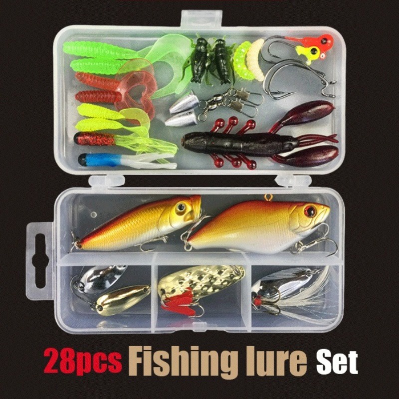Lure Set 28-106pcs Fishing Tackle Box Soft Plastic Lure Kit Jig Hook ...